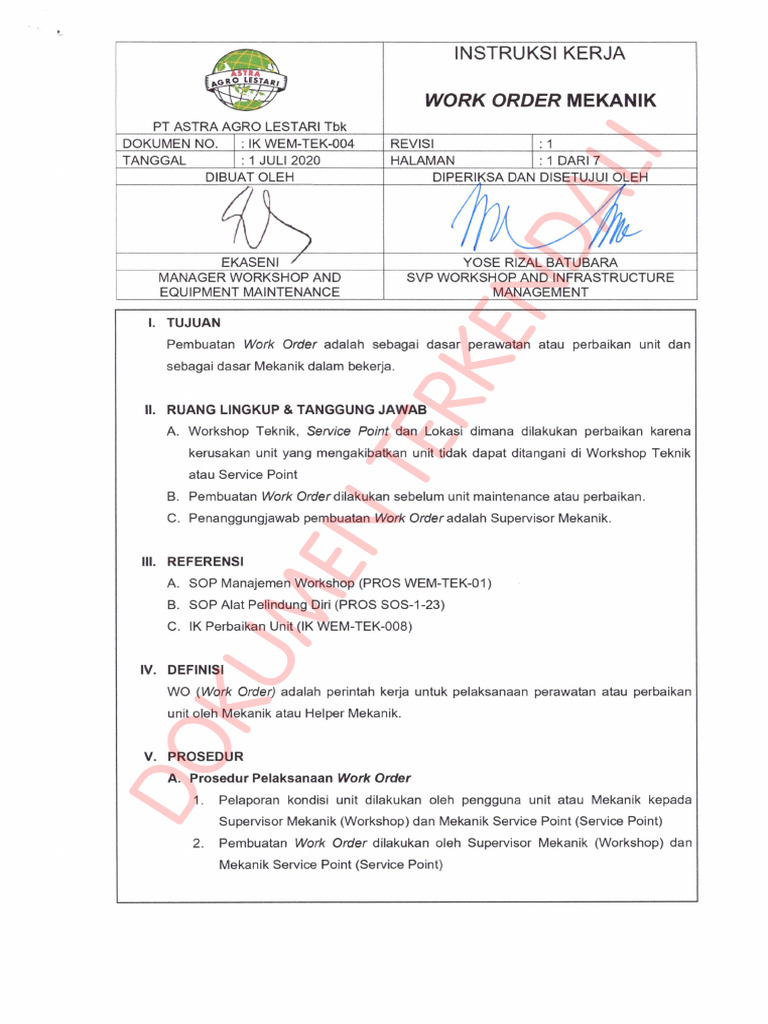 Ik Wem Tek 004 Work Order Mekanik | PDF