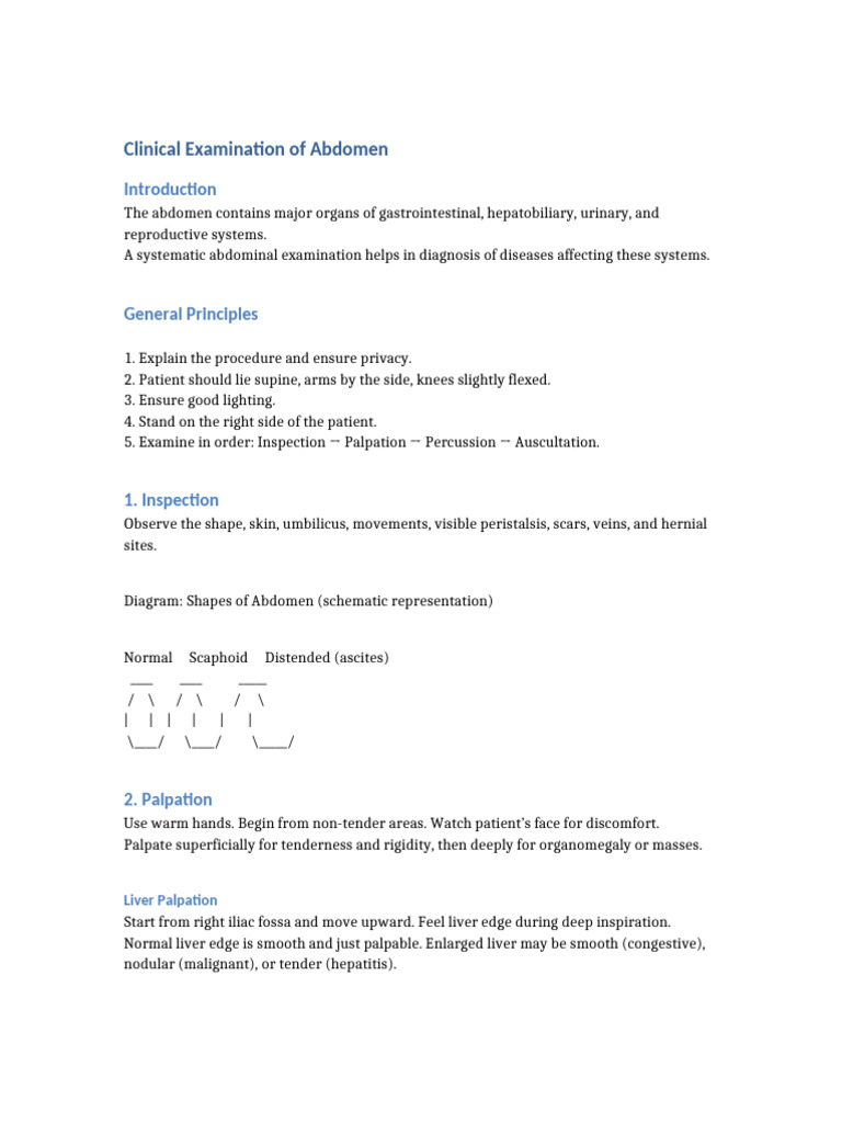 Clinical Examination of Abdomen With Diagrams | PDF | Digestive System ...