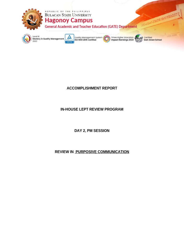 Day 1 PM Session Accomplishment Report Purposive Communication | PDF ...