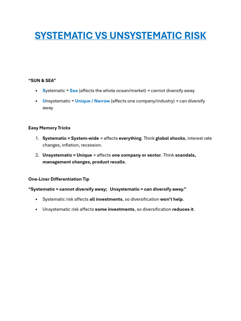 Study Material - Systematic and Unsystematic Risk | PDF | Risk | Inflation