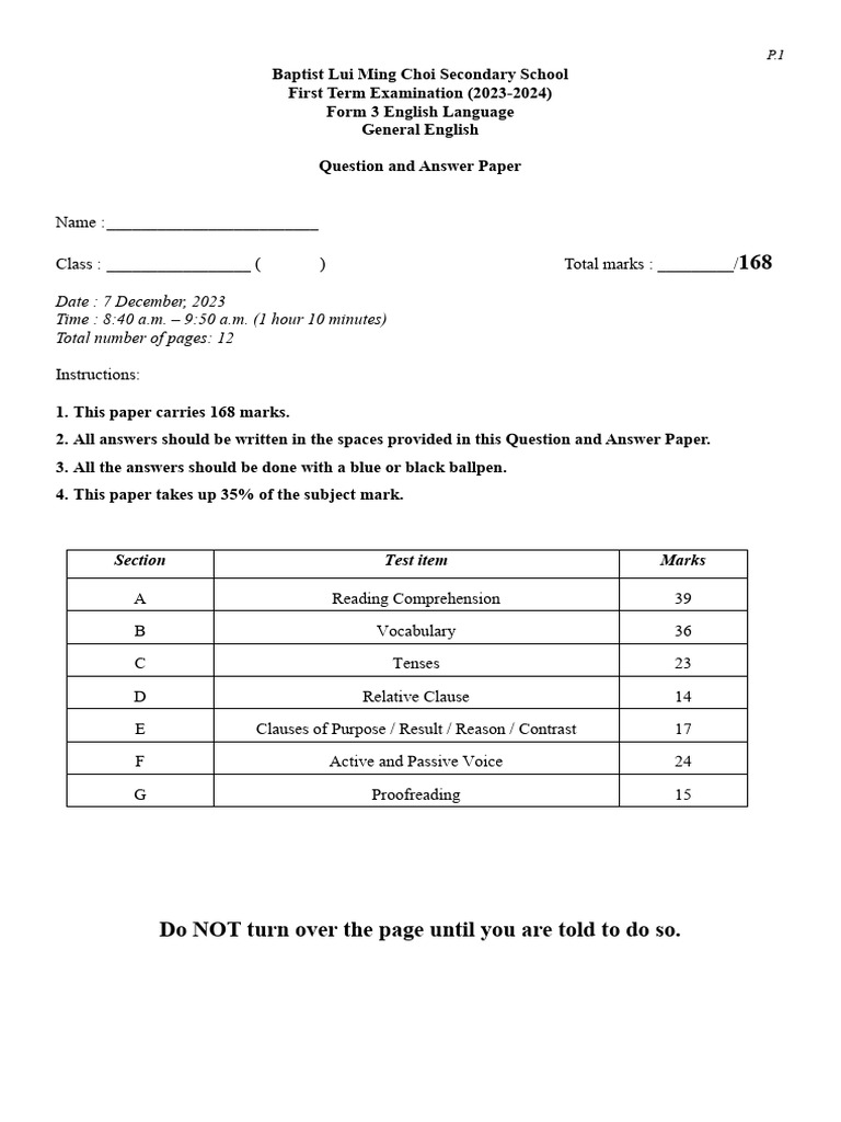 23-24 F3 GE First Term Exam - Q&a Paper | PDF | Perfectionism ...