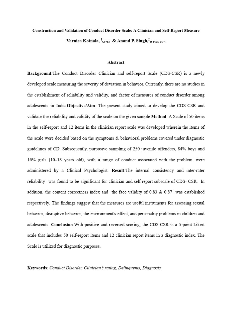 Construction and Validation of Conduct Disorder Scale | PDF | Validity ...