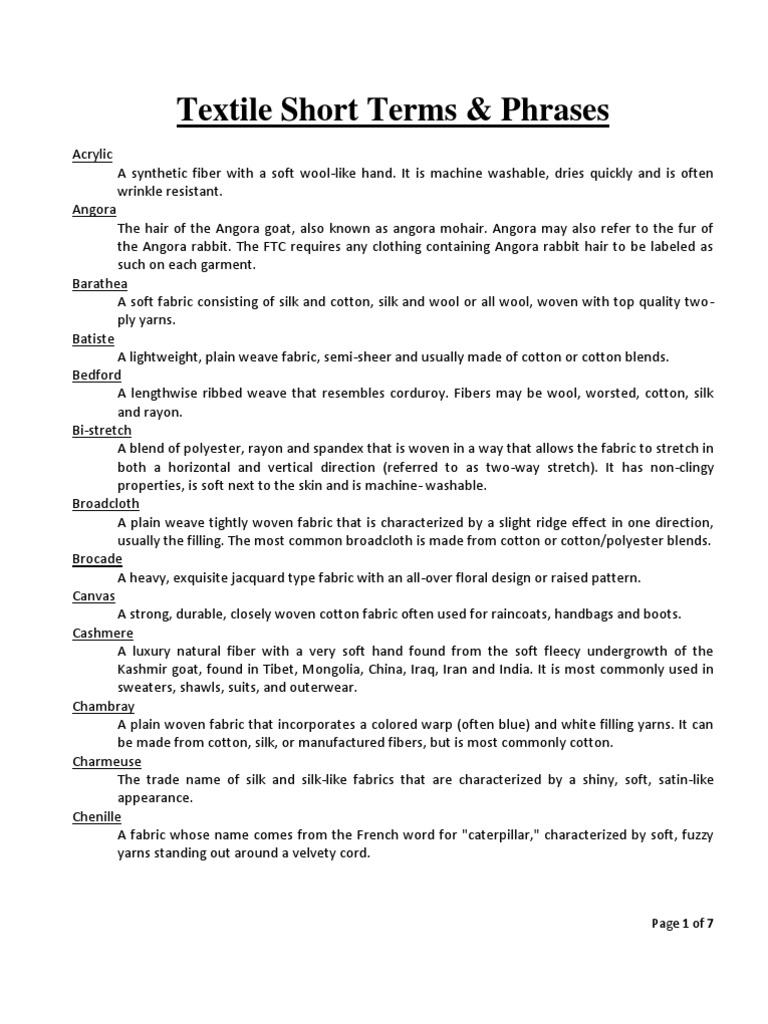 Textile Terms & Phrases | PDF | Textiles | Knitting