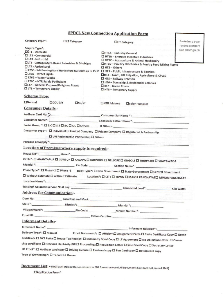 Apspdcl New Coonection Form | PDF