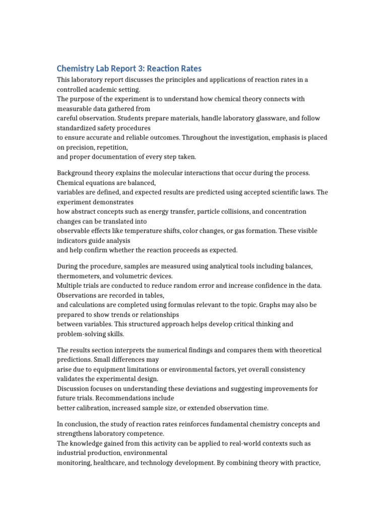 Chemistry_Report_3_Reaction_Rates_LONG | PDF | Experiment | Theory