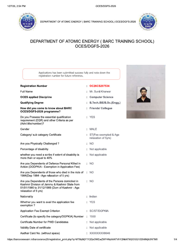 BARC Application Form | PDF