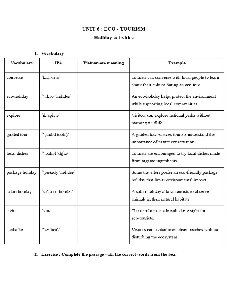 Khôi-Unit 6 - Eco - Tourism - Holiday Activities | PDF | Tourism ...