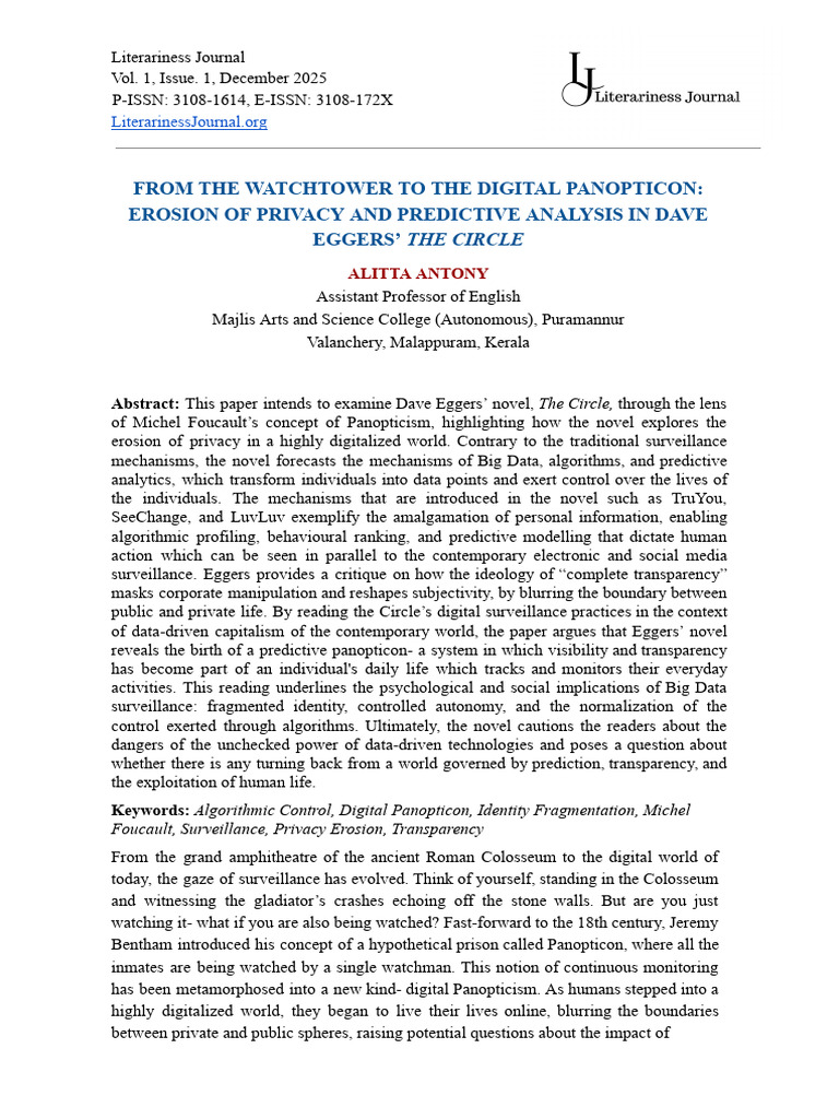 From The Watchtower To The Digital Panopticon - Erosion of Privacy and ...