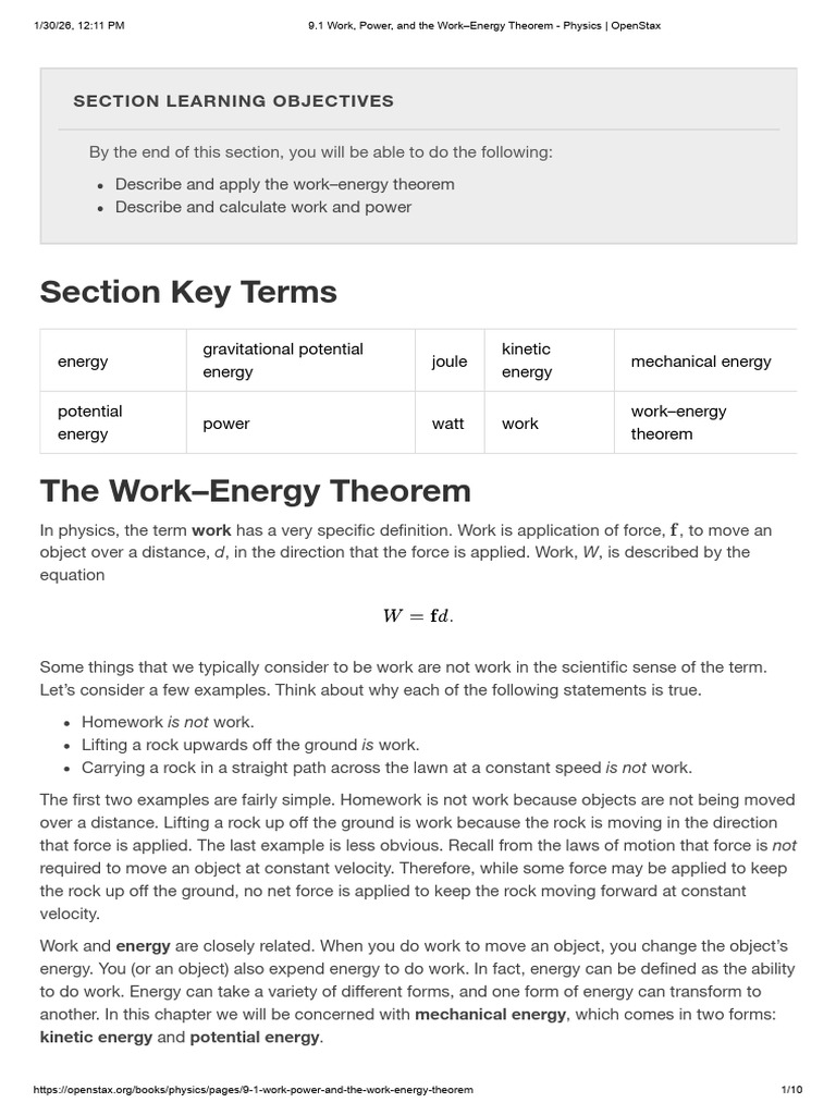 9.1 Work, Power, and The Work-Energy Theorem - Physics - OpenStax | PDF ...
