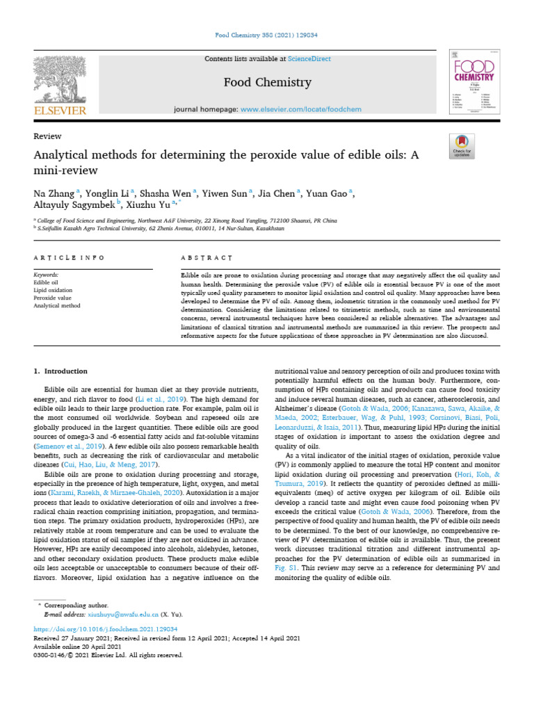 Analytical Methods For Determining Peroxide Value of Edible Oil A Mini ...