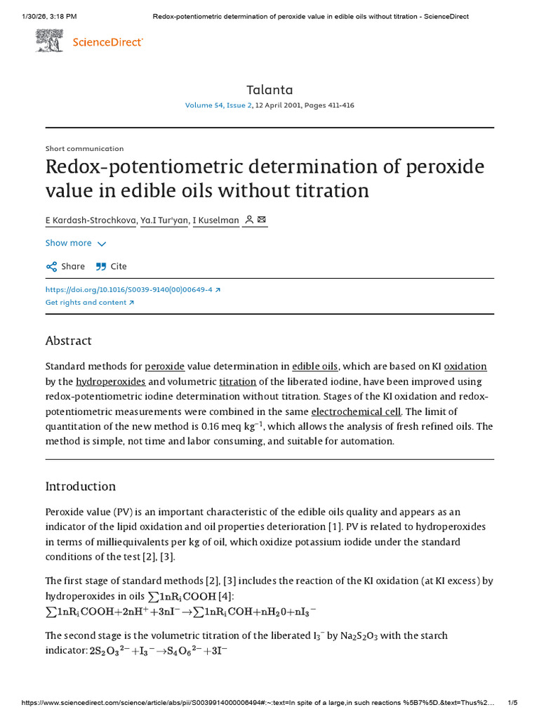 Redox-Potentiometric Determination of Peroxide Value in Edible Oils ...