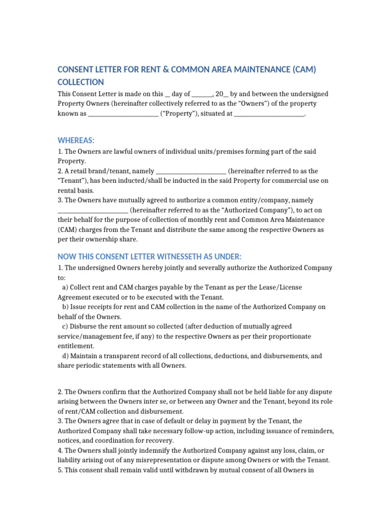 Consent_Letter_Rent_CAM_Collection | PDF | Renting | Private Law