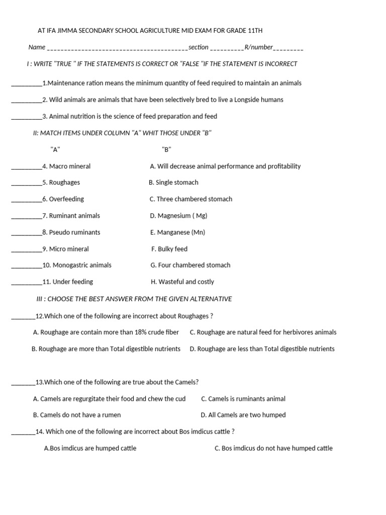 Mid Exam Ifa Jimma( | PDF | Ruminant | Domesticated Animals