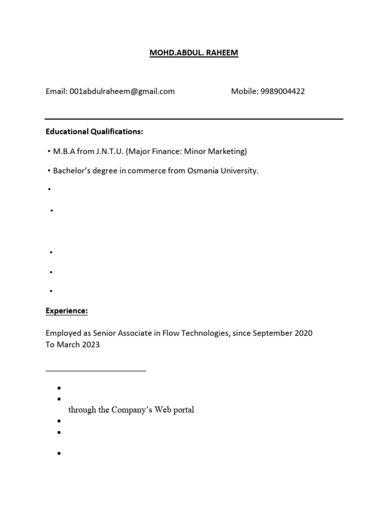 Resume Rider_Mohd Abdul Raheem_CV | PDF | Payroll | Payments
