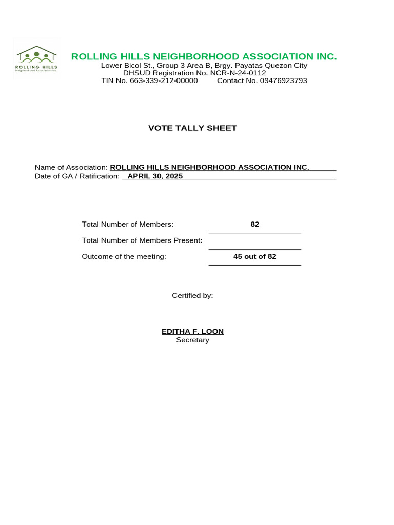 Vote Tally Sheet | PDF