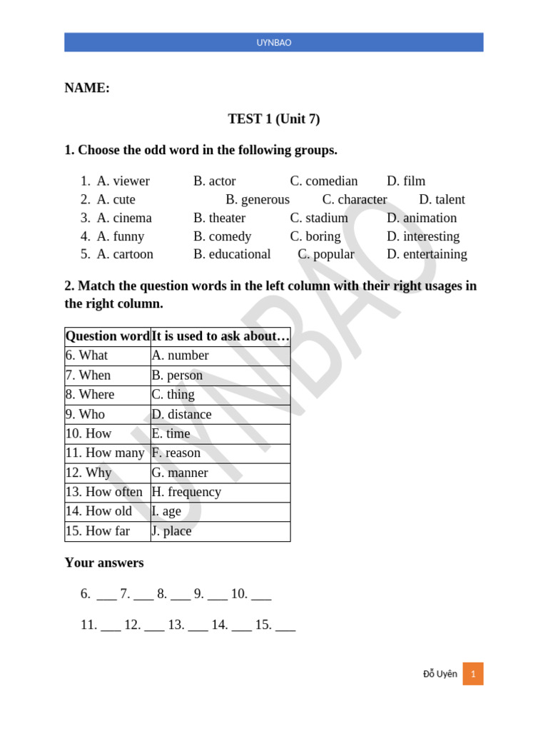 Test Unit 7-8 - Class 6 | PDF