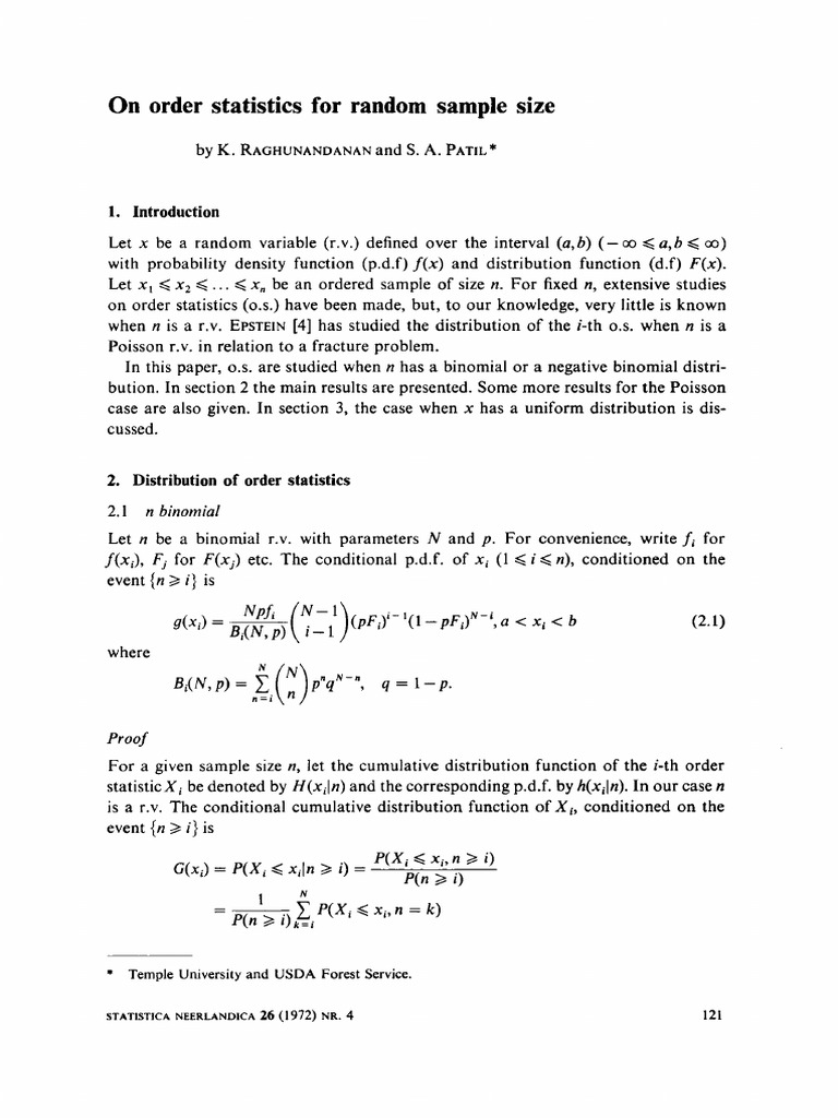 On Order Statistics For Random Sample Size | PDF | Functions And ...