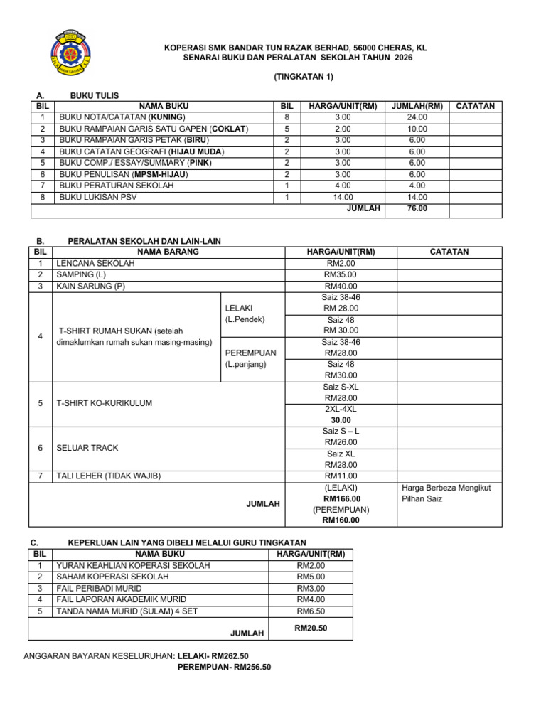 2026 List Buku & Alatan Terkini | PDF