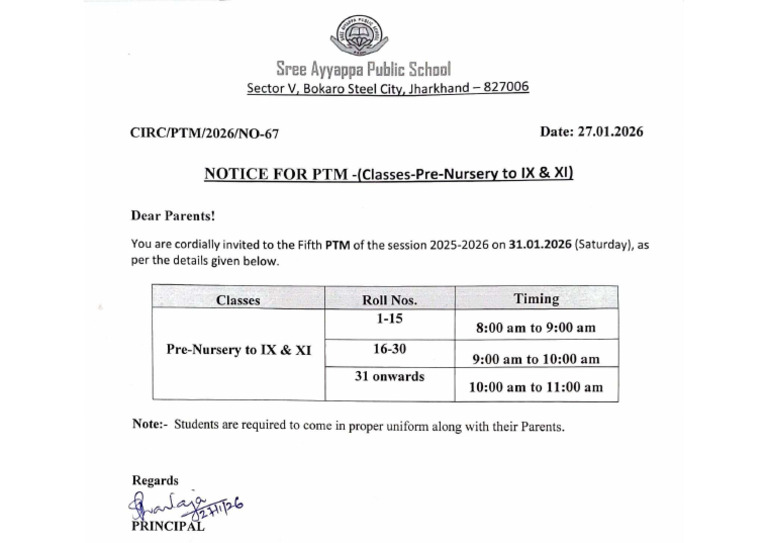 Notice For PTM (Pre-Nur To IX & XI) | PDF