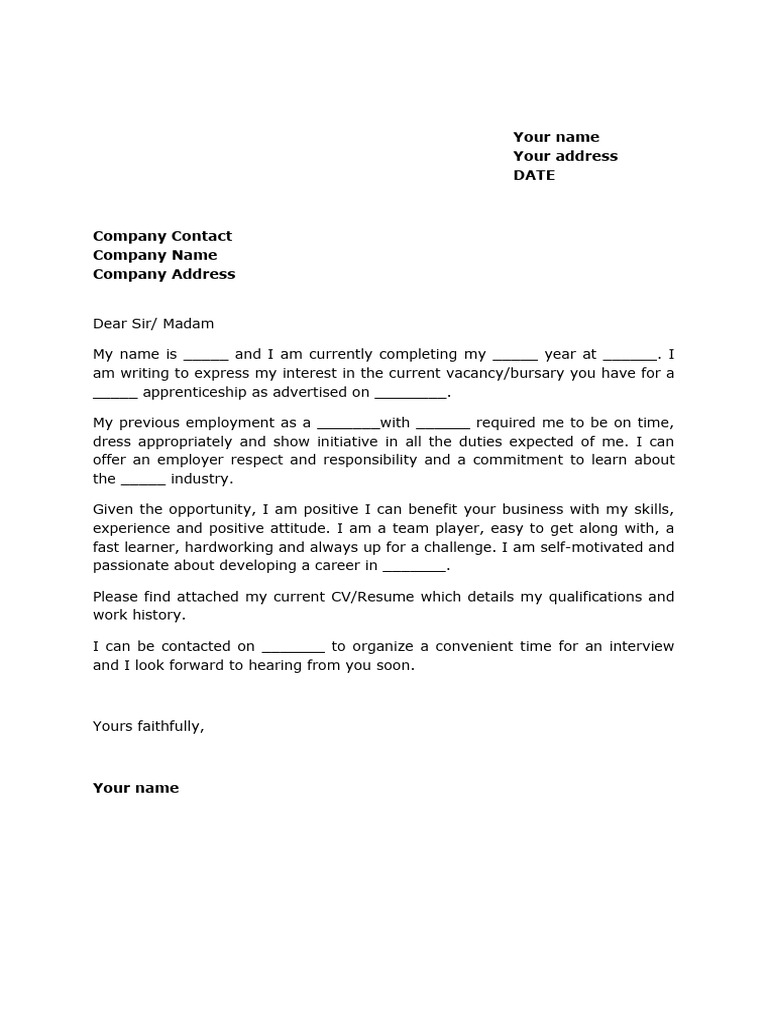 Application Letter Apprenticeship | PDF