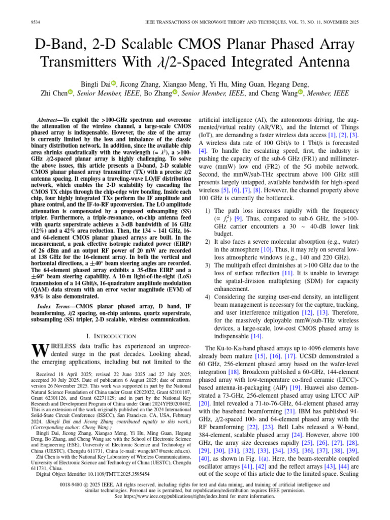 D-Band 2-D Scalable CMOS Planar Phased Array Transmitters With 2-Spaced ...