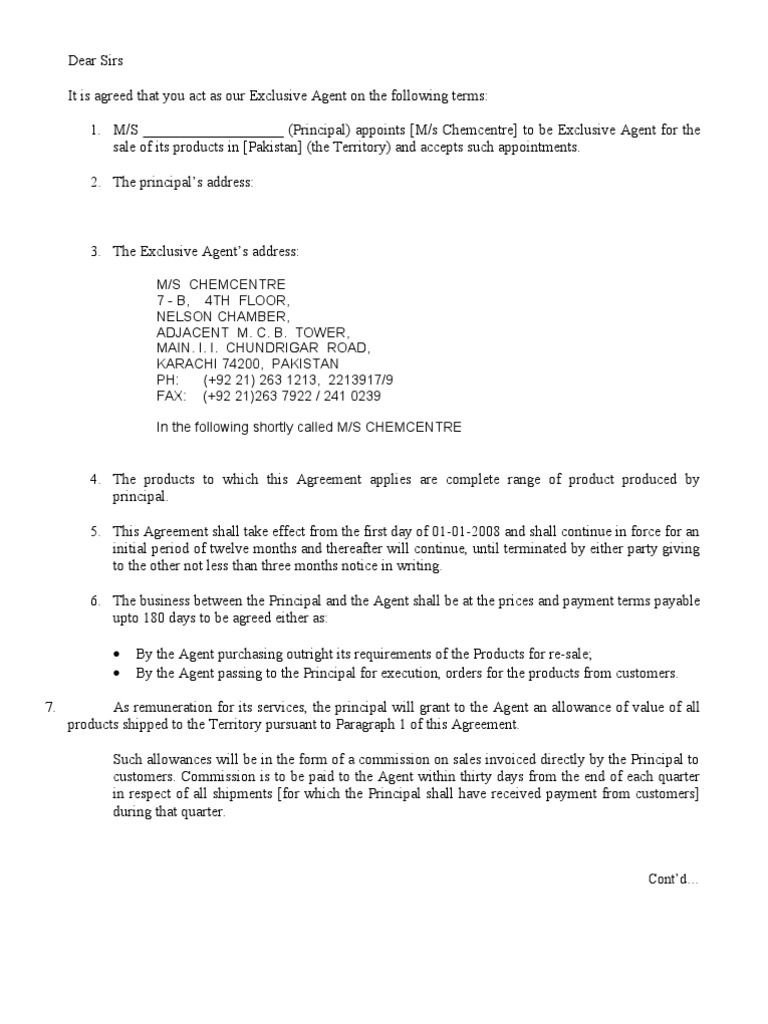 Agency Agreement Draft (GENERAL) | PDF | Law Of Agency | Letter Of Credit