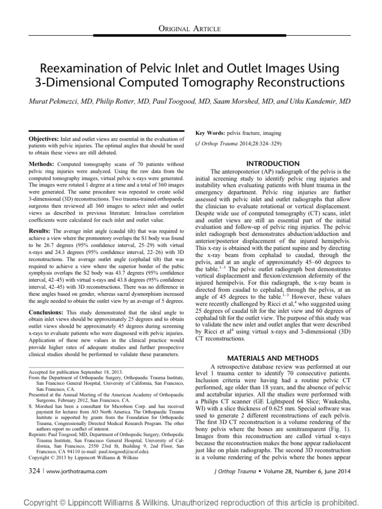 Reexamination of Pelvic Inlet and Outlet Images Using 3-Dimensional ...