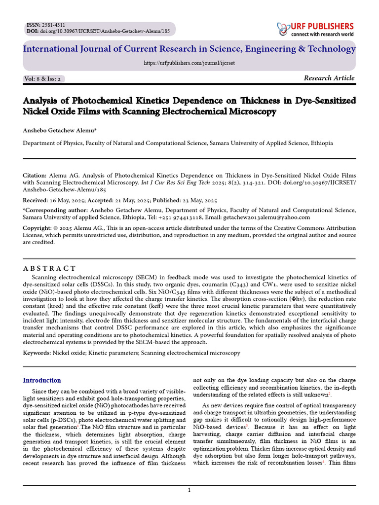 Analysis of Photochemical Kinetics Dependence on Thickness in Dye ...