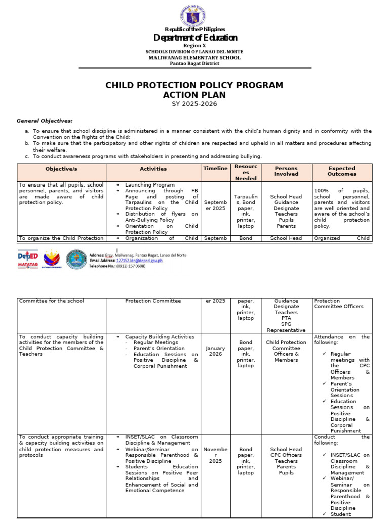Child Protection Policy Program Action Plan 2023 2024 Copy | PDF ...