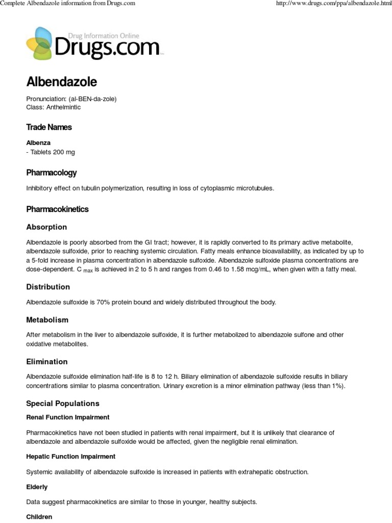 Complete Albendazole Information From Drugs | PDF | Pharmacokinetics ...