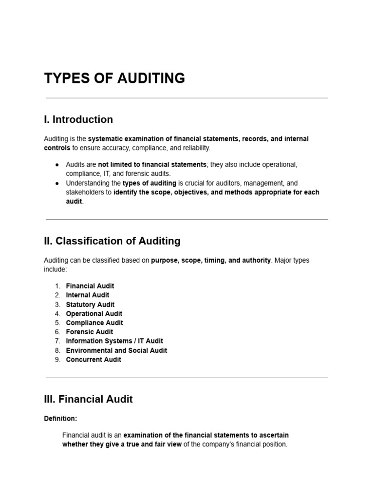 Types of Auditing | PDF | Audit | Internal Audit
