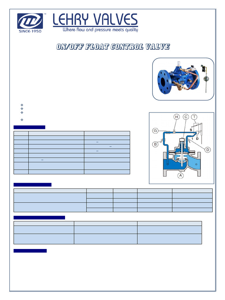 ACV-On-Off Float Control Valve | PDF | Valve | Mechanical Engineering
