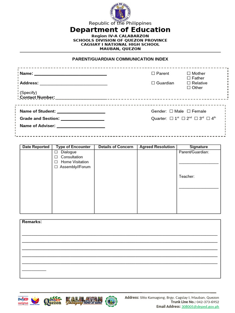 Parent, Guardian Communication Index | PDF