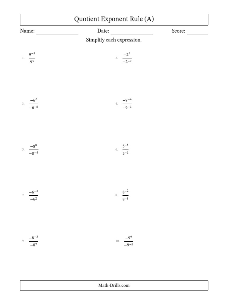 Algebra Exponent Rules Quotient Negative 001.1739984944 | PDF | Chess ...
