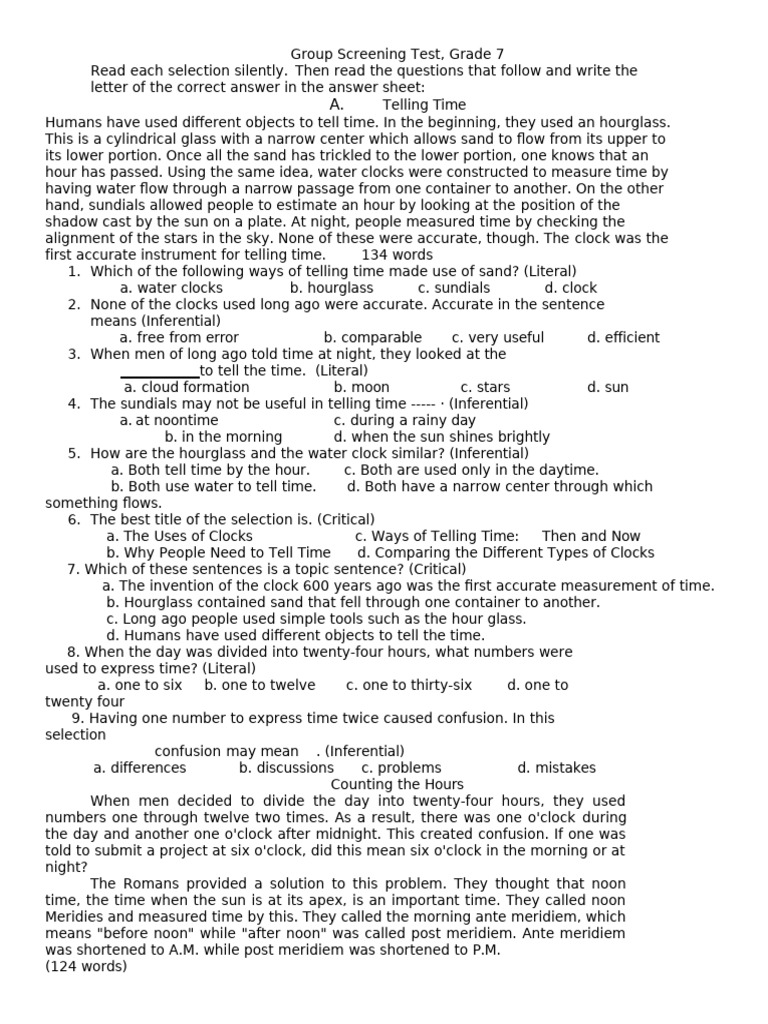 Reading Materials Phil IRI 2018 English G7 G10 | PDF | Water | Pain