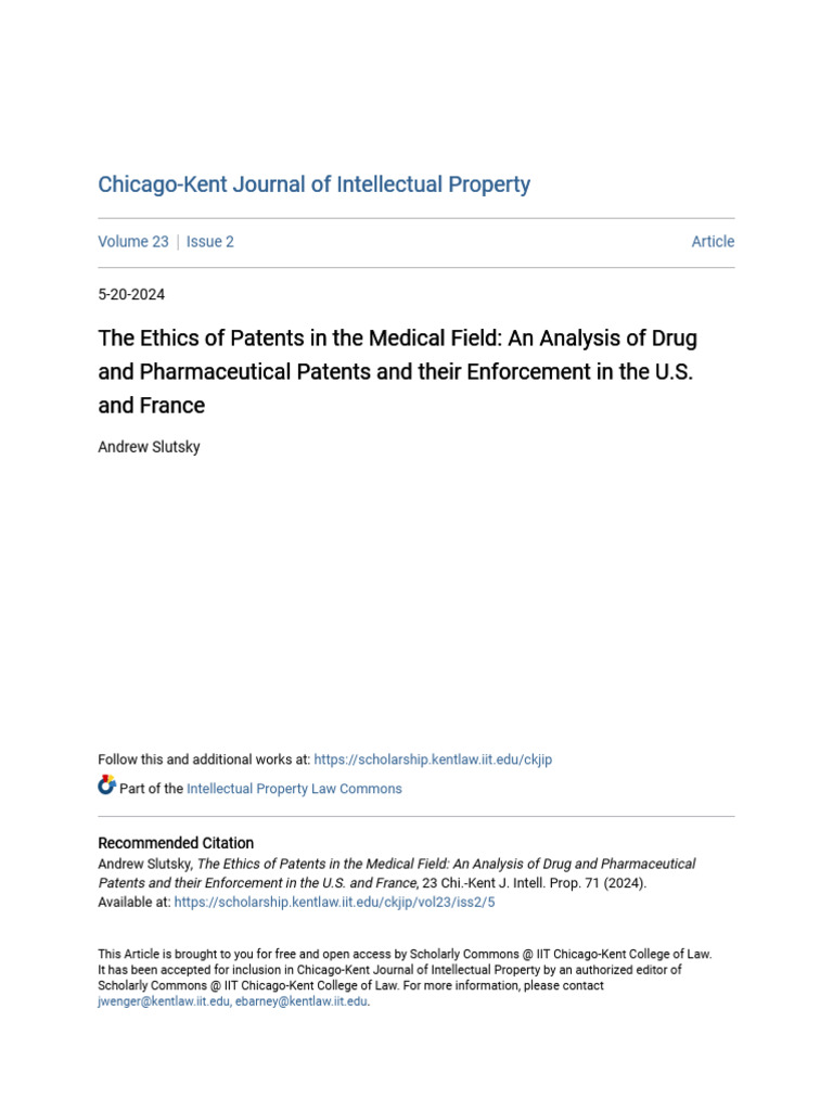 The Ethics of Patents in the Medical Field_ an Analysis of Drug | PDF ...