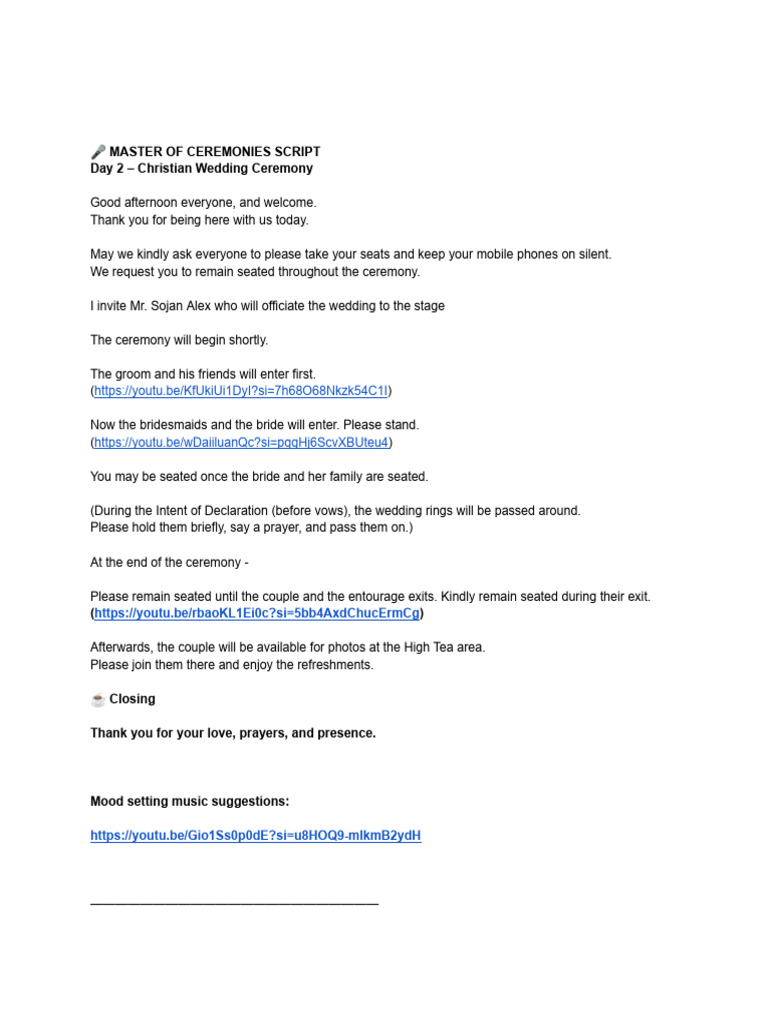 ? Master of Ceremonies Script | PDF | Wedding | Bride