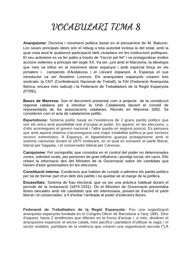 Vocabulario t.8 | PDF