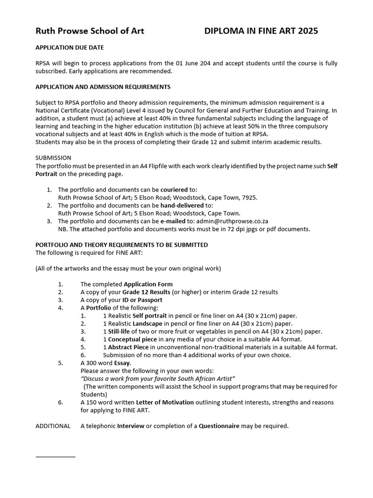 RPSA 2025 Fine Art Admission and Application Form A | PDF | Fee | Payments