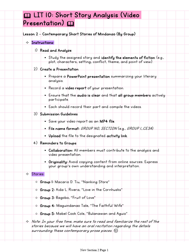 LIT 10 Short Story Analysis Video Presentation | PDF | Human Communication