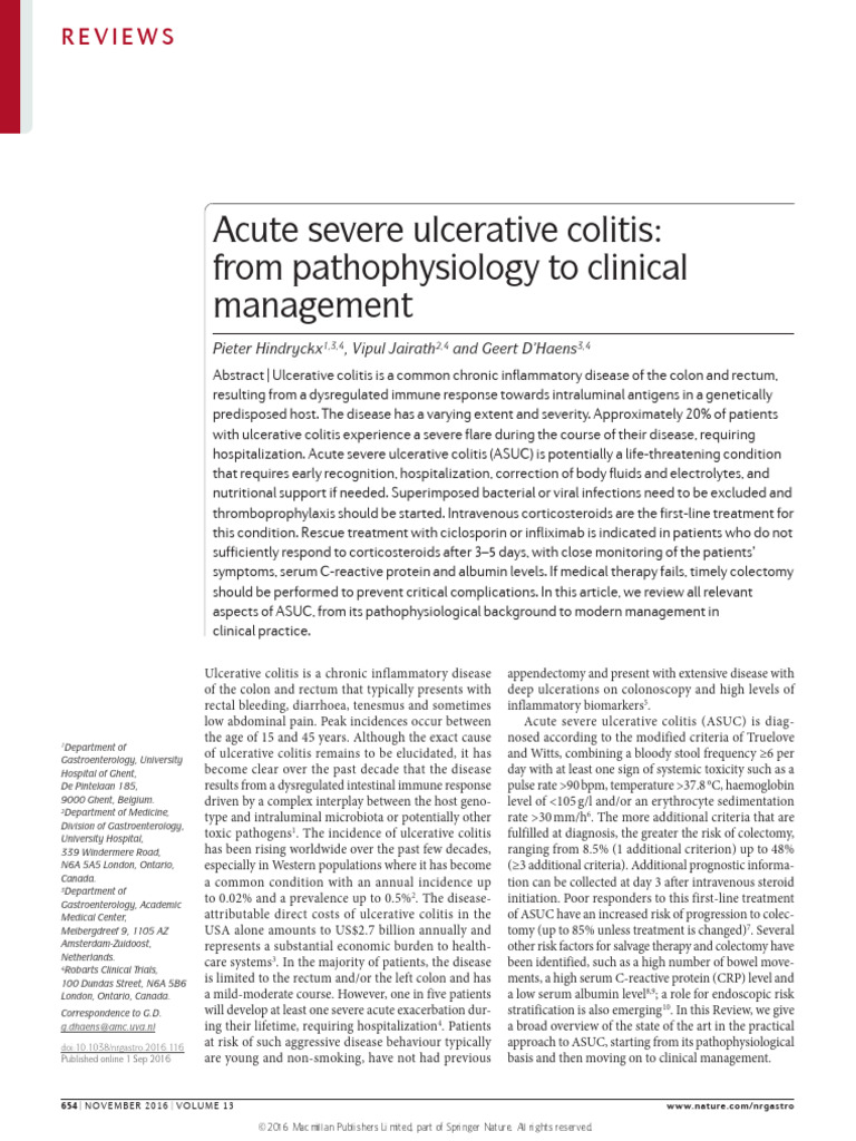 Acute Severe Ulcerative Colitis - From Pathophysiology to Clinical ...