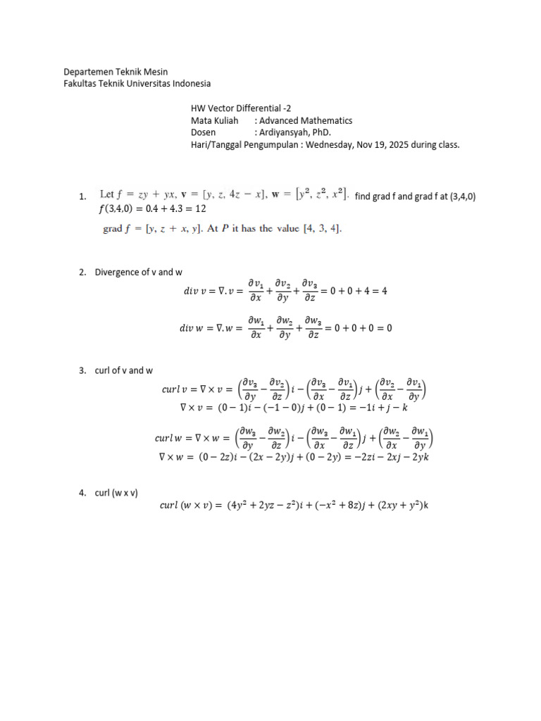 HW 3 Vector Differential 2 Solution | PDF | Divergence | Differential ...