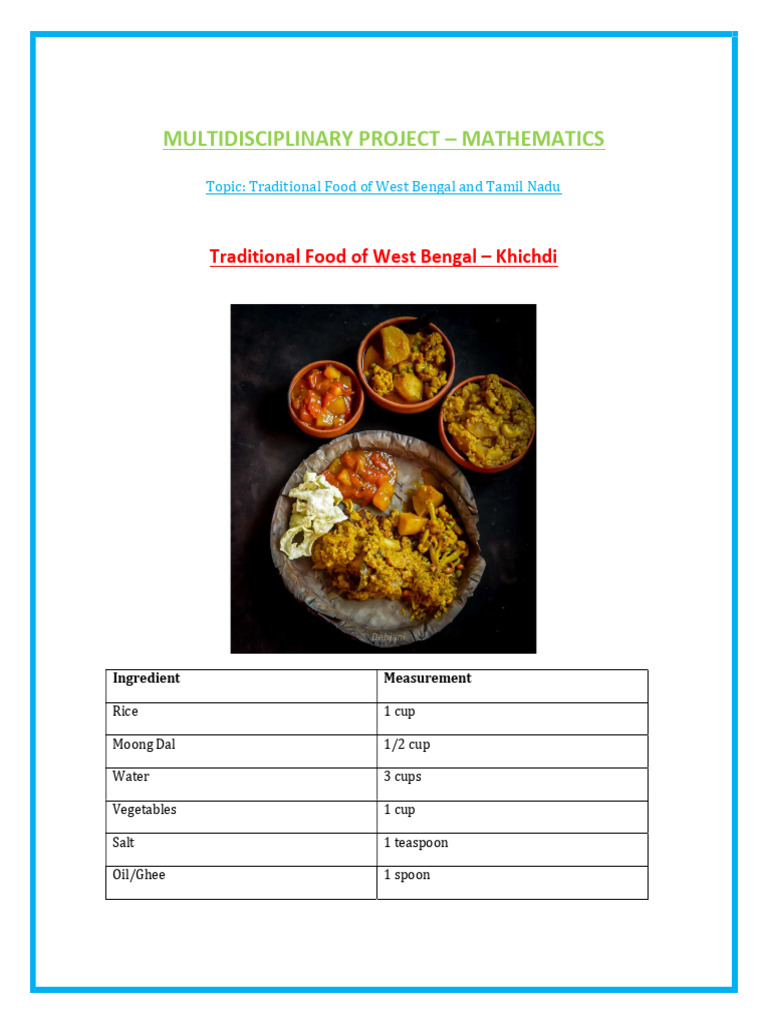 Class 3 Math Project Traditional Food | PDF