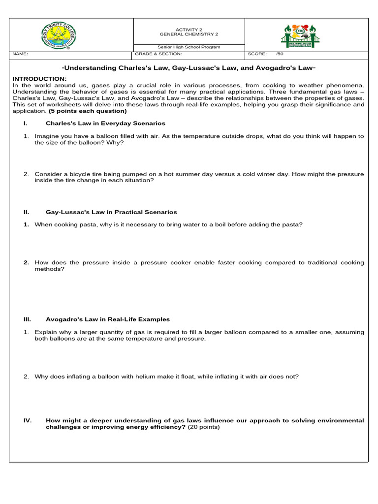 Gas Laws Activity | PDF | Gases | Balloon