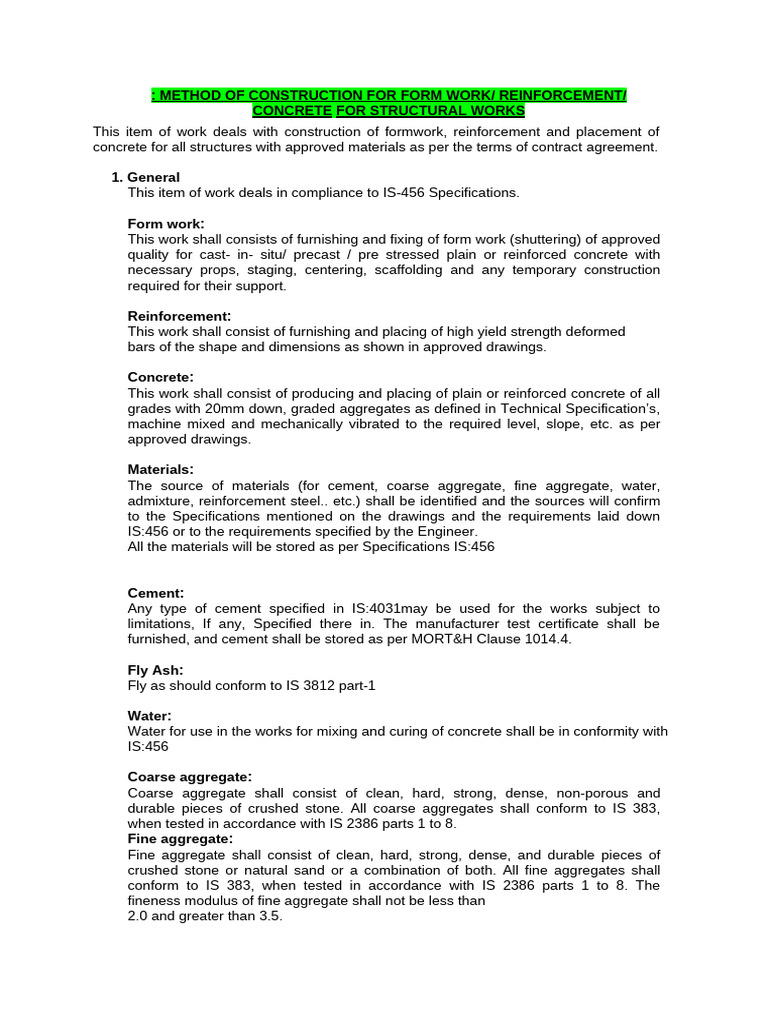 Method of Construction For Form Work Reinforcement Concrete For ...