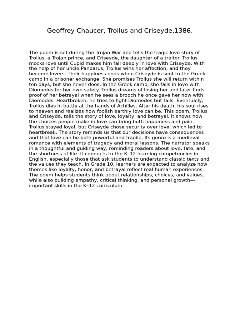 Troilus and Criseyde | PDF