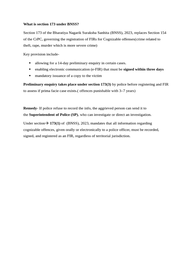 What Is Section 173 Under BNSS | PDF