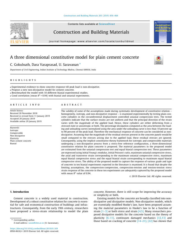 A Three Dimensional Constitutive Model for Plain Cement Concrete | PDF ...