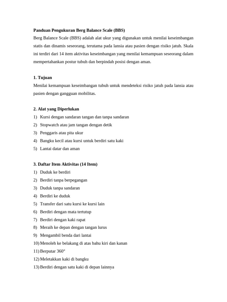 Panduan Berg Balance Scale | PDF