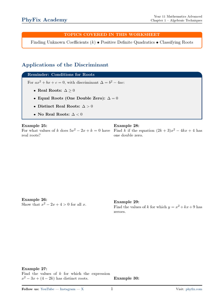 PhyFix Academy Year 11 Mathematics Advanced Chapter 1 – Algebraic ...